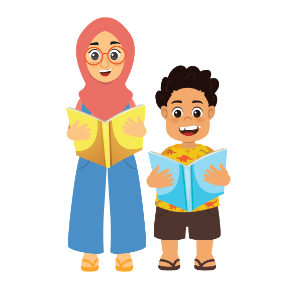 Puteri dan Wayan sedang … buku.